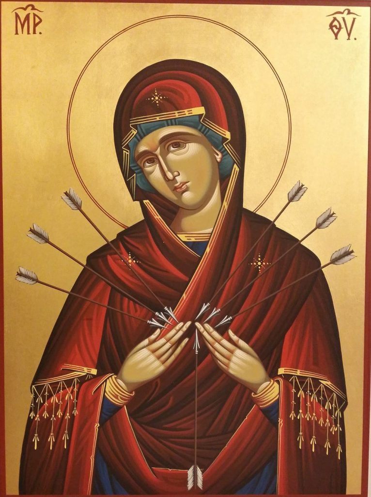 Icoana Maicii Domnului cu 7 săgeţi, supranumită Îmblânzirea Inimilor ...